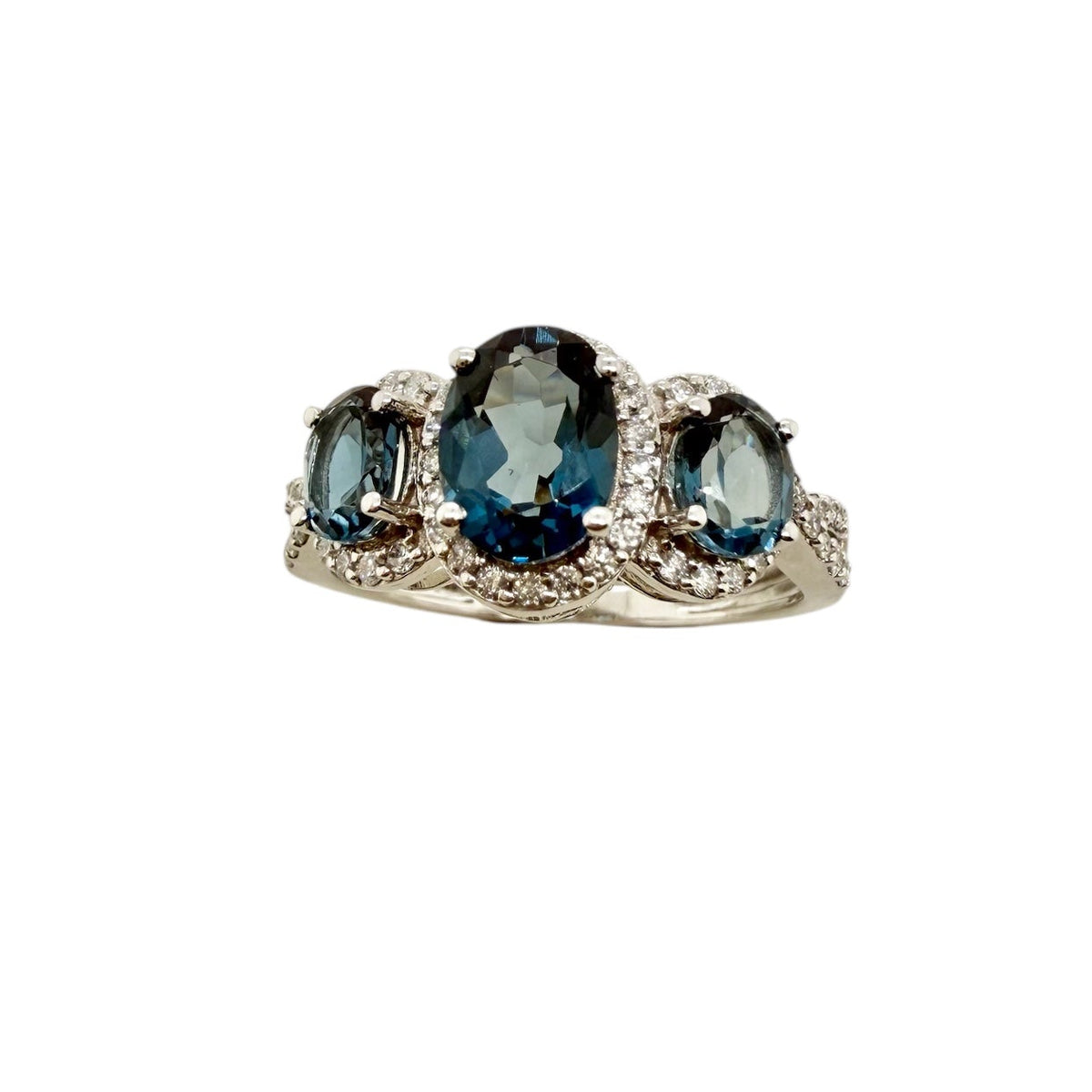 9ct White Gold London Blue and Diamond Dress Ring – Mazins Diamond ...