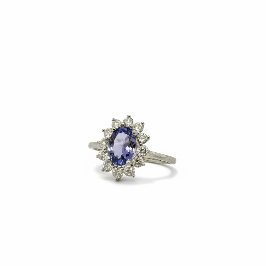 9ct White Gold Tanzanite and Lab Gown Diamond Ring – Mazins Diamond ...